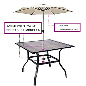 Luckyberry Square Backyard Bistro Table Patio Dining Table Outdoor Furniture Garden Table, Imitation of Wooden Surface Top, 1.57” Umbrella Hole, Wooden Color