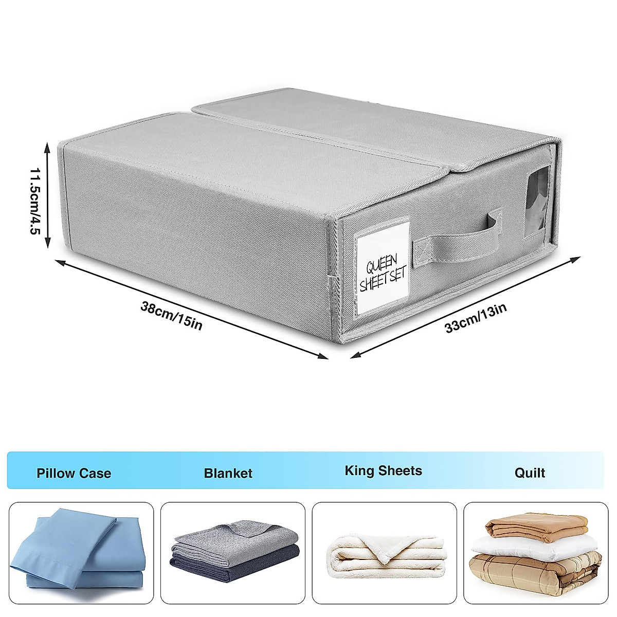 BIKTIC SheetCube Bed Sheet Organizers and Storage,4 Pack Sheet Folder Organizer (Queen or King Size), Linen Closet Organizer for Bedding Sheets,Duvet Covers and Pillow cases,Grey