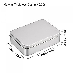 uxcell Metal Tin Box, 4.92" x 3.54" x 1.38" Rectangular Empty Tinplate Containers with Lids, Silver Tone, for Home Organizer, Candles, Gifts, Car Keys, Crafts Storage