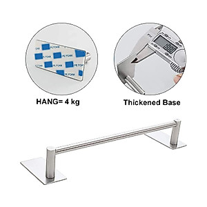 NearMoon Self Adhesive Bathroom Towel Bar- Stainless Steel Bath Wall Shelf Rack Hanging Towel Stick On Sticky Hanger Contemporary Style, NO Drilling (1 Pack, Brushed Nickel, 24-Inch Towel Rack)