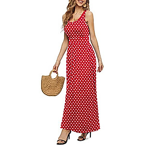 LILBETTER Women's Sleeveless Casual Summer Long Dresses Maxi Dresses(Flower Red Polka Dot,Small)