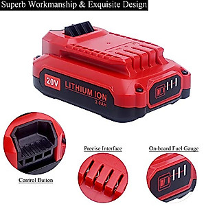 Lasica 2-Pack 20V Tool Battery 3.0 Ah Replacement for Craftsman V20 Battery CMCB202-2 CMCB201 CMCB204-2 Compatible with Craftsman V20 Max Cordless Power Tools CMCS714M1 CMCV002B CMCW220B CMCS600B