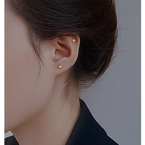 18G Tiny Flower Stud Cartilage Earrings for Women Girls 925 Sterling Silver Mini Cute Daisy 3mm Ball Barbell Screw Back Studs Sleeper Tragus Post Minimalist Hypoallergenic Piercing Body Jewelry (Gold)