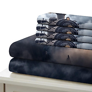 EVMILA Steam Train Comforter Covers Duvet Cover Quilt Cover for Boys Girls 3D Printed Steampunk Bedding Set with Zipper Closure Soft Microfiber with Pillow Cases 3 Pieces Twin（173x218cm）