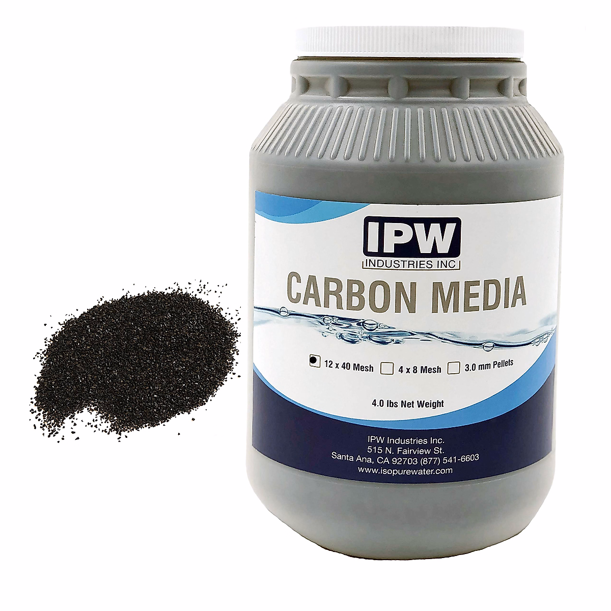 IPW Industries Inc 4 Lbs Bulk Water Filter/Air Filter Refill Coconut Shell Granular Activated Carbon Charcoal in a Jar
