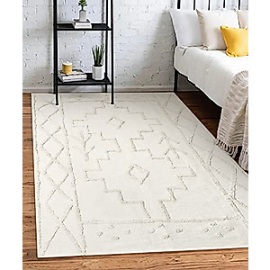 Uphome Boho Washable Rug for Living Room 5'x7' Geometric Moroccan Area Rug with Tassels Cotton Woven Tufted Throw Rugs for Bedroom Beige Farmhouse Carpets for Dinning Room Kitchen