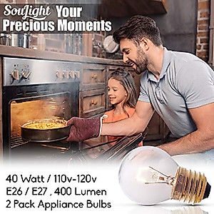Oven Light Bulbs – 40 Watt Appliance Replacement Bulbs for Oven, Stove, Refrigerator, Microwave. Incandescent - High Temp G45 E26/E27 Socket. Standard Lead-Free Base - 400 Lumens - Clear.2 Pack