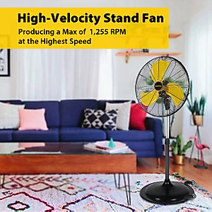 VENTISOL 20 Inch High Velocity Pedestal Fan 4,850CFM Oscillating Stand Up Fan, 3-Speed Heavy-duty Pedestal Fan for Commercial, Residential,Industrial,Shop,Warehouse,Worksites,Gym,Garage