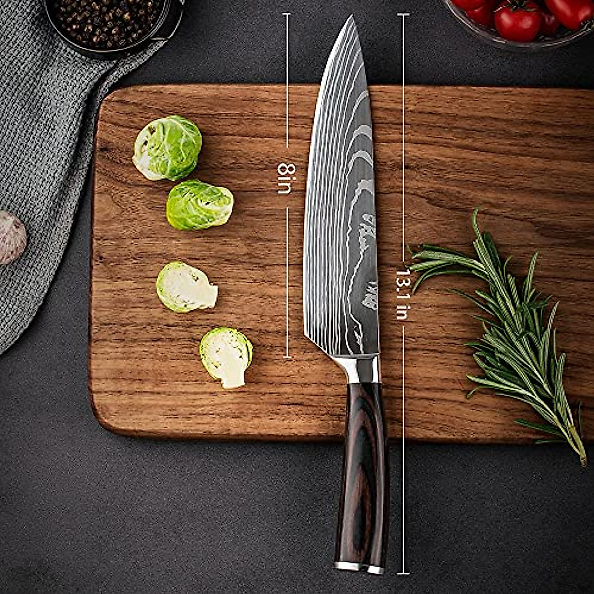 Chef Knife-GADODO Kitchen Knife, German high carbon stainless steel 8-inch paring knife chef knife, ergonomic simulation painted textured wooden handle, super sharp