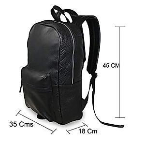 jaald 18" Black Genuine Leather Laptop Backpack Water Resistant Casual Office Work College Bookbag Comfortable Lightweight Travel Rucksack Men