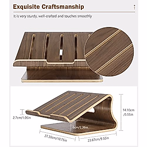 MoKo Wood Laptop Stand, Wooden Laptop Stand for Desk, Ergonomic Computer Cooling Holder, Natural Wooden Texture Desktop Notebook Stand Fits MacBook/iPad/Surface/Dell/Chromebook Laptops 11-17", Walnut