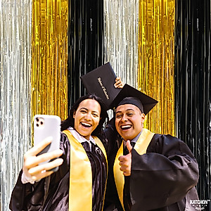 KatchOn, XtraLarge Silver Black and Gold Backdrop - 8x3.2 Feet, Pack of 2 | Black Gold and Silver Party Decorations |Graduation Decorations, The Notorious One Birthday Decorations for Boys