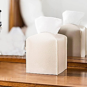 Tissue Box Cover Holder, Square with Bottom Belt PU Leather Decorative Organizer for Tabletop, Bathroom,Office (Color : Brown)