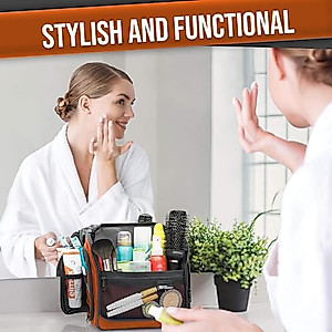 D&D Hanging Travel Toiletry Bag for Men and Women – Cosmetics, Makeup and Toiletries Organizer Kit with 10 Compartments, YKK Zippers, XXL Metal Swivel Hook, Water-Resistant Nylon