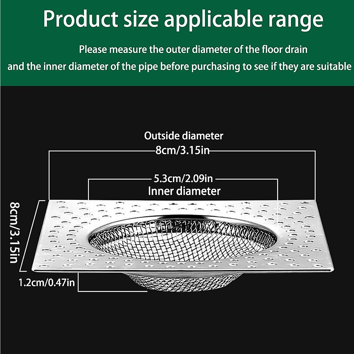 Bathtub Drain Hair Catcher, Fast Drain Shower Drain Hair Catcher, 304 Stainless Steel Drain Protector for Bathroom Pop-up Drain, Kitchen and General Drain (4 Pieces Square)