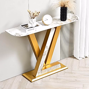 FRITHJILL 47.2" Modern Console Table with Metal Frame, Adjustable Foot Pads, and Sintered Stone Top for Entryway, Hallway, Living Room, and Office, Gold