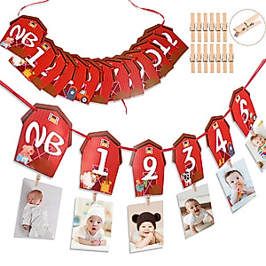 Farm Animal Theme Photo Banner 1st Birthday Monthly Banner Newborn to 12 Month Photo Display Milestone Photograph for Barnyard First Birthday Party Decorations Supplies