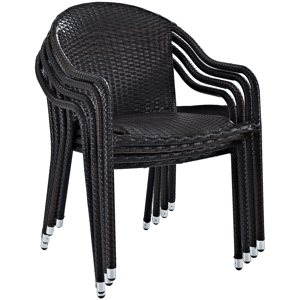 Crosley Furniture Palm Harbor 4-Piece Stackable Outdoor Chair Set, Wicker Patio Chairs for Dining, Porch, Brown