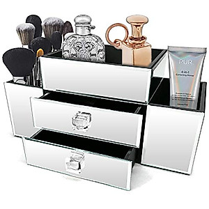 OnDisplay Emma 2 Drawer Tiered Mirrored Glass Makeup/Jewelry Organizer (Silver)