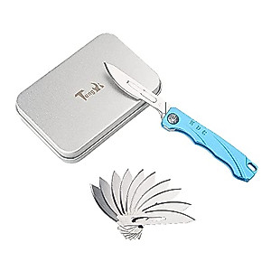 Tungyi Daily Pocket Folding Utility Knife with Key Ring and 10 Replaceable Quick Change Blades, Ultra Compact and Lightweight (Blue)
