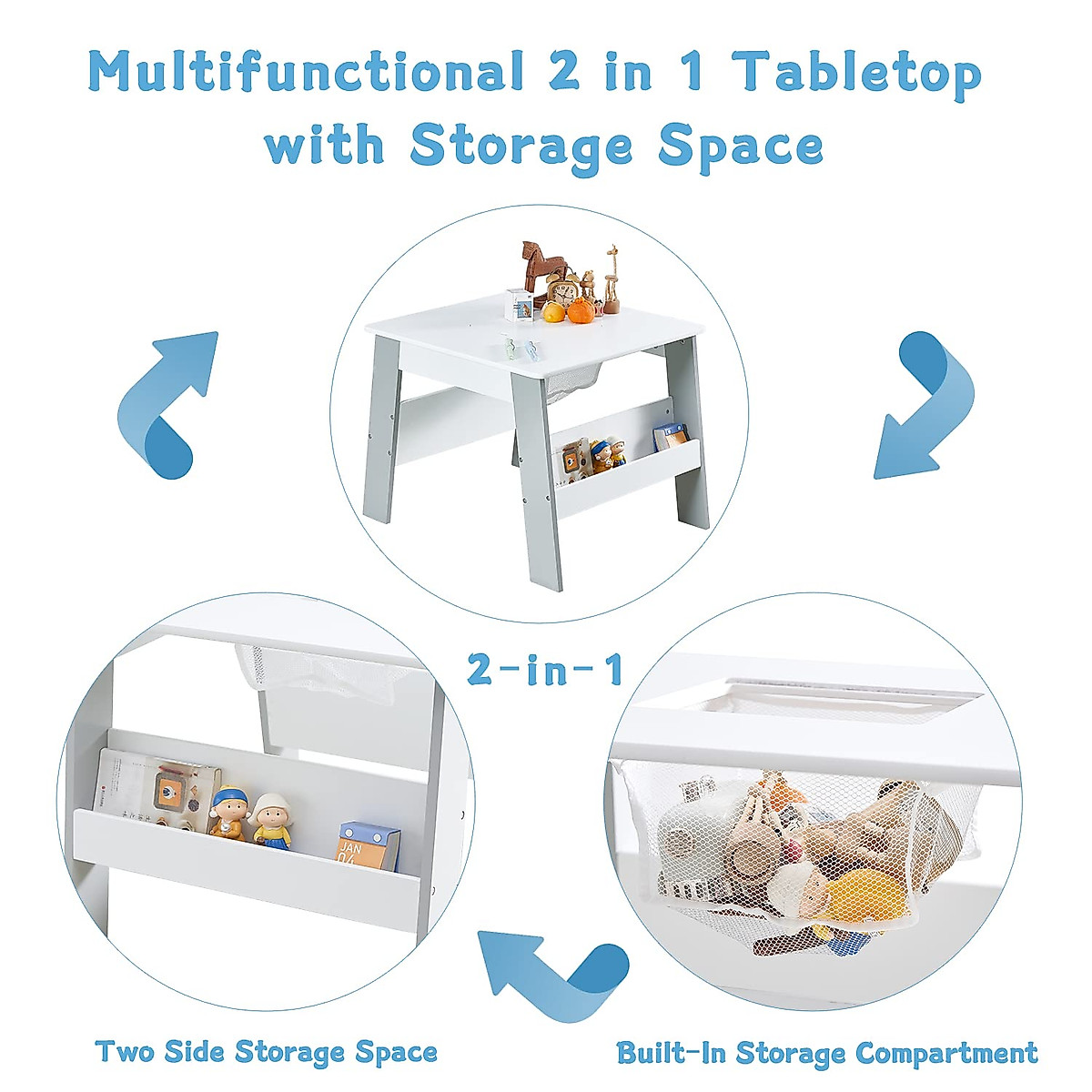 Anxious monkey Kids Table and Chairs Set, 2 in 1 Desk with Storage Space Wooden Activity Tabletop for Kids, Unique, Sturdy Children Table and Chairs Set for Reading, Drawing, Playroom, Gift for Kids