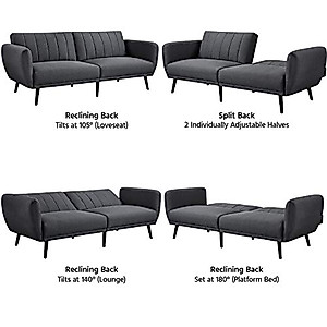 Yaheetech Ergonomic Sofa Bed Foldable Convertible Sleeper Bed Couches Versatile Sofa with Sturdy Wooden Legs Ribbed-Tufted Convertible Sofa Bed Gray