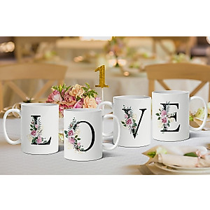 Retreez Initial A-Z Floral Botanical Bouquet Alphabet Monogrammed Monogram Mug 11 Oz Ceramic Tea Coffee Mugs - Appreciation Thank You Wedding Birthday Gifts for her friend coworker sister - S Initial