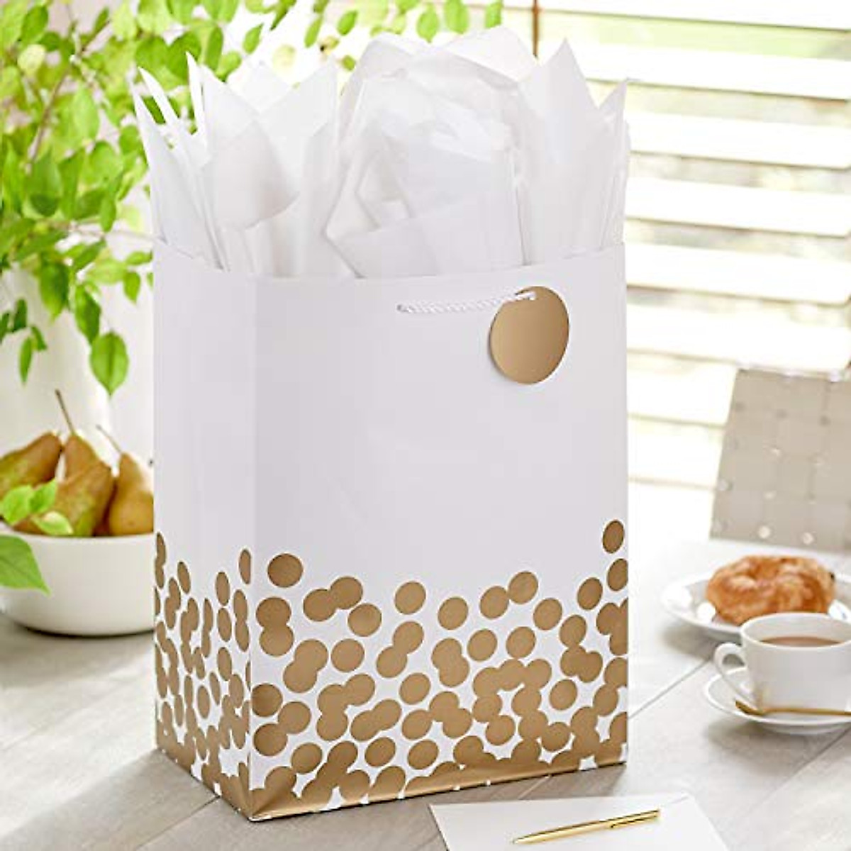Hallmark 17" Extra Large for Christmas, Hanukkah, Weddings, Valentine's Day, Graduations Gift Bag with Tissue Paper, Jumbo, White/Gold
