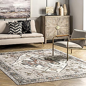 nuLOOM Mali Machine Washable Traditional Medallion Accent Rug, 2' x 3', Ivory
