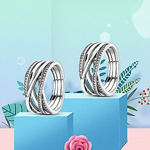 NARMO Sterling Silver Ring Entwined Cubic Zirconia Ring Line Rings for Women (8)