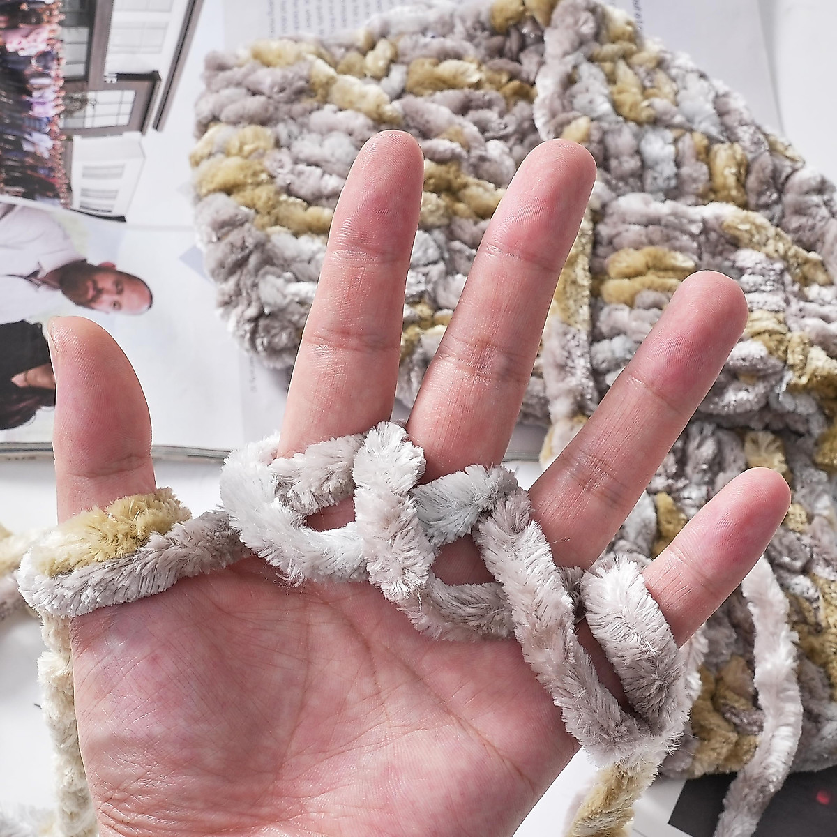 Crafted By Catherine Luxe Velvet Multi Yarn - 2 Pack (300 g / 10.5 oz, 98 Yards Each Skein), Khaki Multi, Gauge 6 Super Bulky