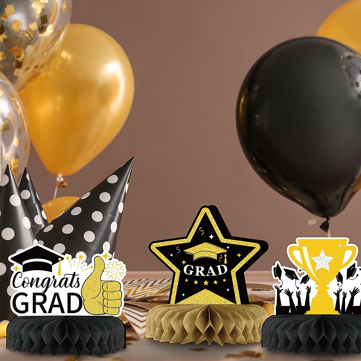 SUNKIM 9Pcs Graduation Centerpieces 2024 Graduation Party Decorations Congrats Grad Table Toppers Graduation Decorations Class of 2024 Graduation Table Decorations for Party Celebration,Black-Gold