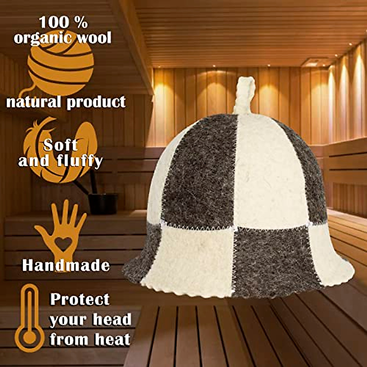 SHSH trade group Ukrainian Wool Sauna Hat Embroidered Cell - Sauna Hat Finnish - Ukraine Sauna Hat Wool - Russian Banya Hat for Men - Sauna Hat for Men - Sauna Hats Russian