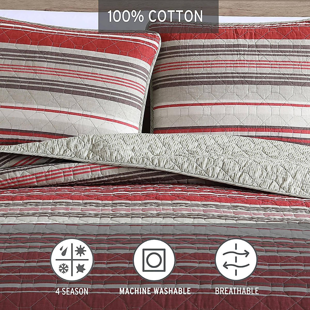 Eddie Bauer - King Quilt Set, Reversible Cotton Bedding with Matching Shams, Home Decor for All Seasons (Yakima Red, King)