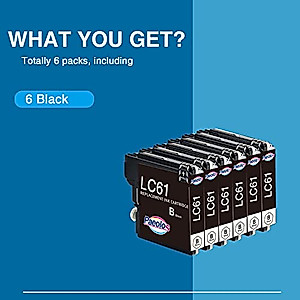 Paeolos Compatible Ink Cartridges Replacement for Brother LC61 for use with MFC-J615W MFC-5895CW MFC-290C MFC-5490CN MFC-790CW MFC-J630W, 6 Packs (Black)