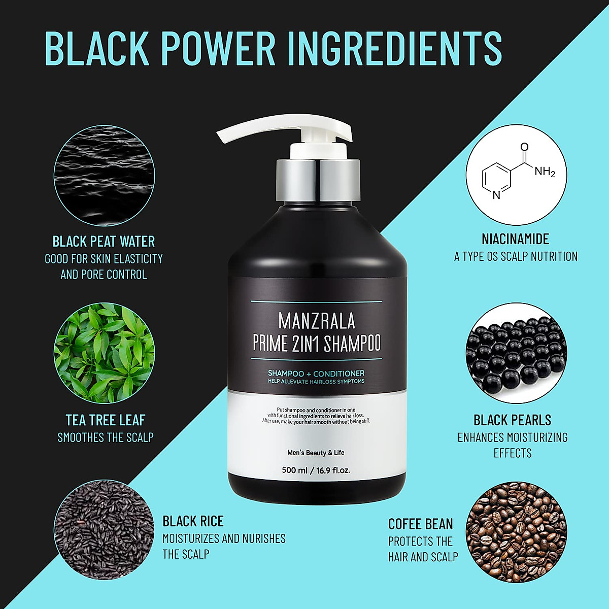 Manzrala 2 in 1 Mens Shampoo and Conditioner | Men Shampoo for Thinning Hair & Nourishing Scalp | Lemon Scent Shampoo 2 in 1 for Men | 16.9 fl.oz. (Pack of 1)