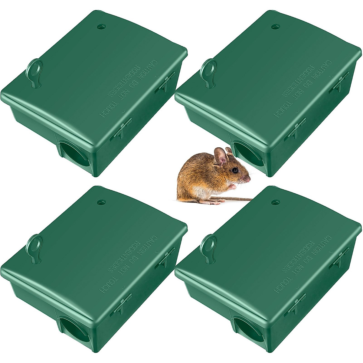 4 Pack Rat Bait Stations Large Rodent Bait Station with Key Reusable Mouse Bait Stations Mice Bait Blocks Heavy Duty Bait Boxes for Outdoor Rodents Mice Bait Blocks, Bait Not Included (Green)