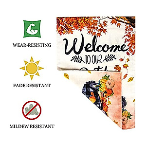 Unves Fall Garden Flag 12.5x18 Double Sided , Fall Porch Decor Burlap Pumpkin with Maple Leaves Welcome to Our Patch, Small Fall Yard Flag for Outside House Harvest Autumn Thanksgiving Decorations