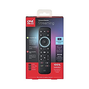 One For All Streamer Remote – Universal Remote Control for up to 3 Devices Infrared Controlled Streamer Boxes TVs and Sound bar – Learning Feature - Backlit Keys - Black – URC7935