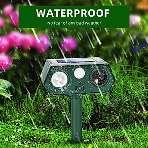 4 Pack Solar Ultrasonic Animal Repellent Outdoor Waterproof Cat Deterrent Animal Repellent with Flash Light Motion Sensor to Keep Cat Deer Raccoon Rabbit Skunk Coyote Dog Bunny Out of Yard Lawn