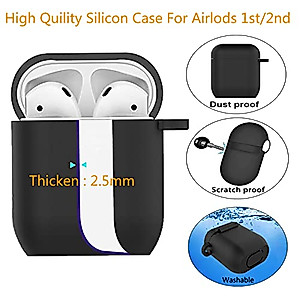 Geeice AirPods 1st 2nd Generation Case Cover with Cleaner kit, 2 in 1 Soft Silicone Protective Cover with Keychain for Women Men Compatible with Apple AirPods 1 2 Charging Case, Black