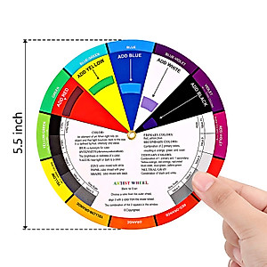 2 Pieces Color Wheel, Paint Mixing Learning Guide Art Class Teaching Tool Color Wheels for Makeup Blending Board Chart Color Mixed Guide Mix Colours (5.5 Inch/ 14 cm)