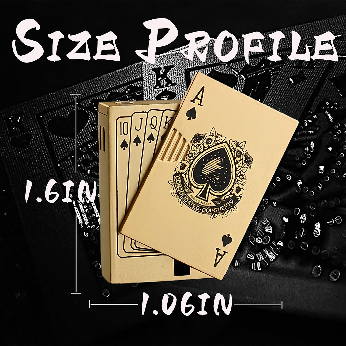 KAIEOMGN Soft Flame Butane Lighter Refillable Metal Poker Cards Lighters, Cool Keychains, Unique Gifts for Men, Birthday Candles, Camping Accessories, BBQ (No Butane Fuel) (Gold)