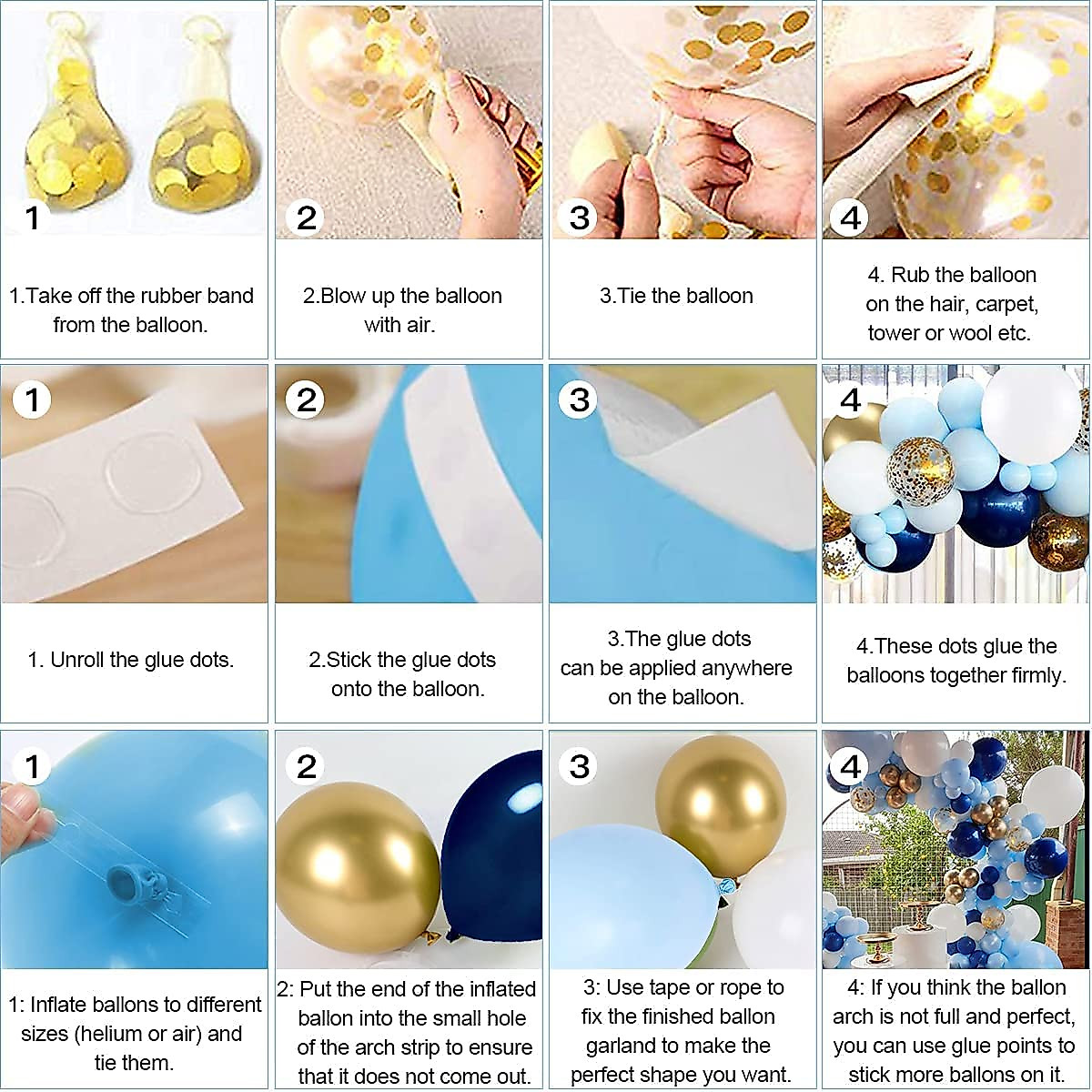 Blue Balloons Arch Garland Kit, 94PCS Blue Gold White Confetti Latex Balloons for Birthday Party Baby Shower Wedding Graduation Backdrop Decorations Party Supplies (Blue Gold)