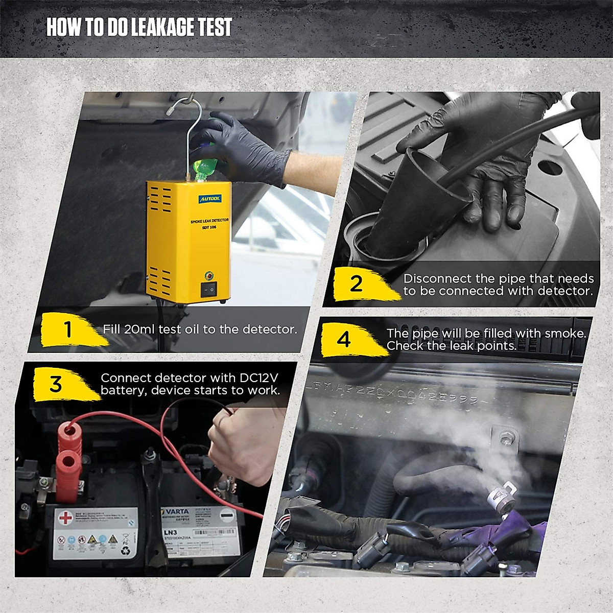 AUTOOL Automotive Smoke Leak Detector Evap Car Pipe Leakage Tester Fuel Leak Locator Universal for Motorcycle/Car/Truck