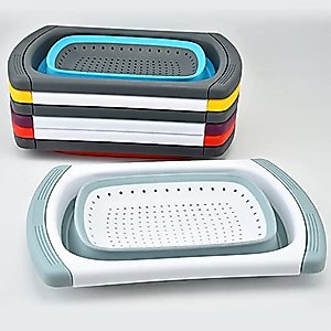 ChenTeng 1PCS Collapsible Colander, Collapsible Strainer Over The Sink, Collapsible Strainers and Colanders with Extendable Handles, Colander Collapsible for Pasta/Vegetable/Fruit (6-Quart, White)