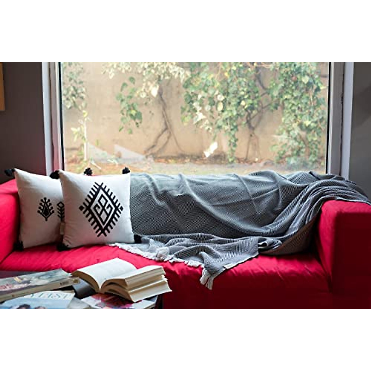 Loop Linen Cotton Throw Blanket, Hand Woven Housewarming Gift, Home Decor Blanket for Bedroom, Couch or Sofa. Large Blanket, Decorative.55x79