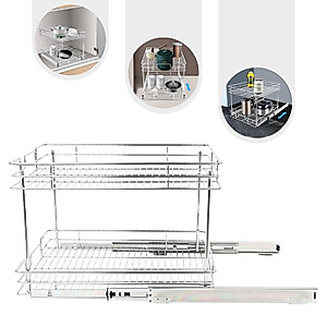 Vintoro Cabinet Organizer,Kitchen Helper,Pull Out Cabinet Organizer,Sink Organizer and Storage,2-Tier Cabinet Pull Out Shelves,for Bathroom,Laundry Room,Kitchen,Pantry(Silver,21.5 * 16.5 * 15in)