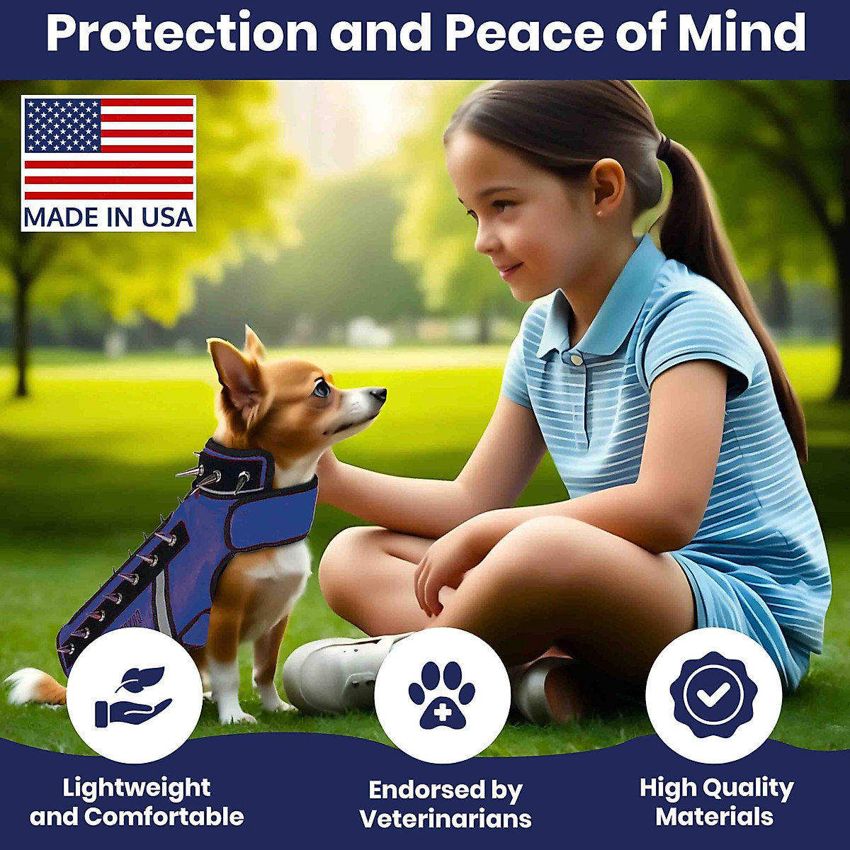 CoyoteVest SpikeVest Dog Harness Vest for Small Dogs, Reflective Dog Vest with Spikes to Shield Your pet from Coyotes, Raptor and Animal Attacks, Anti Hawk Vest, Made in USA(XS-Royal Blue)