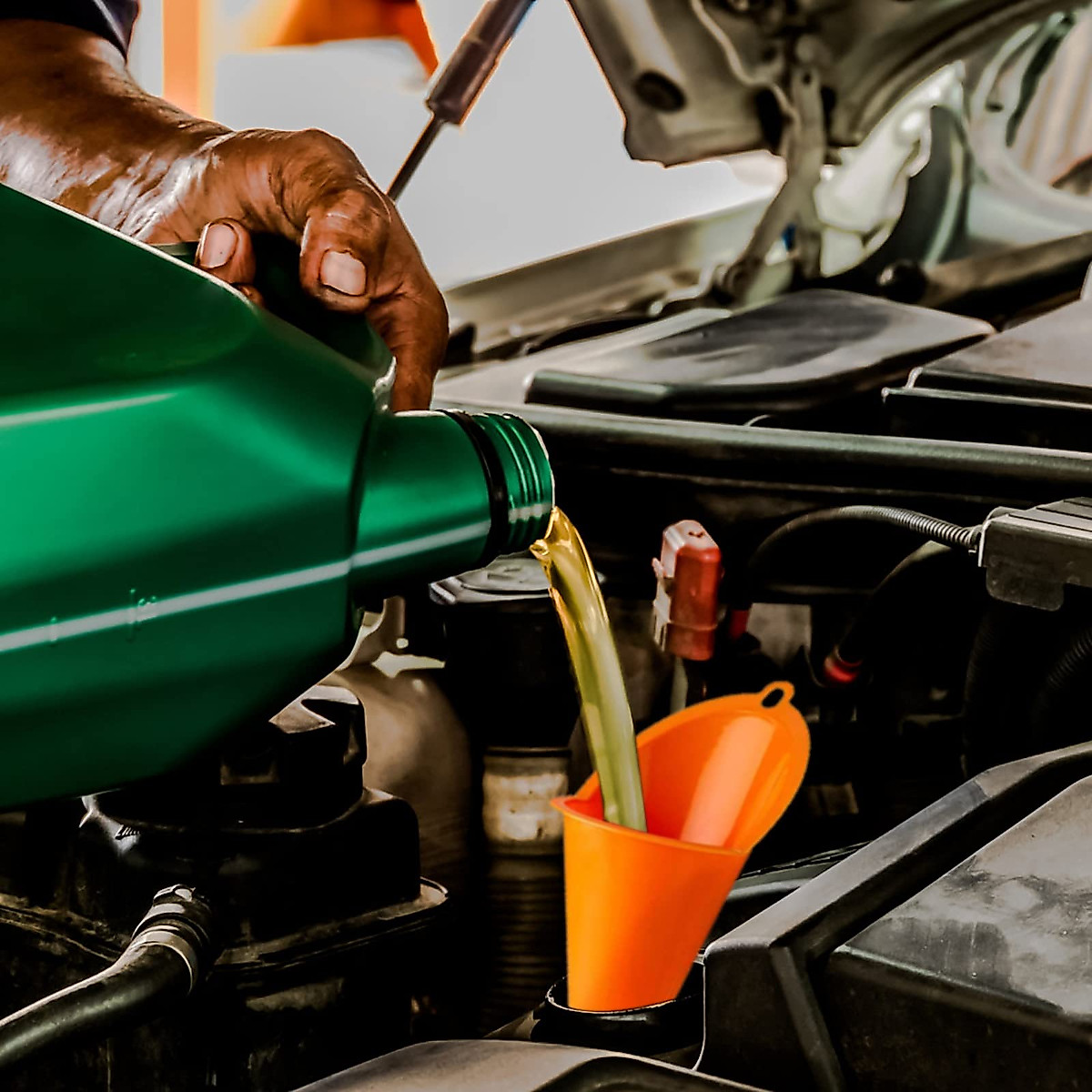 Annurssy 4 Pack Multi-Function Plastic Long Neck Oil Funnel - for All Automotive Oils Lubricants Engine Oils Water Diesel Fuel Kerosene and Other Liquids